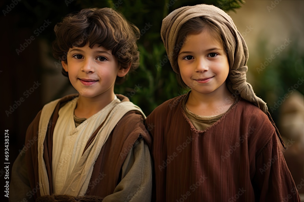 A pair of adorable siblings in traditional dress, portraying the beauty ...