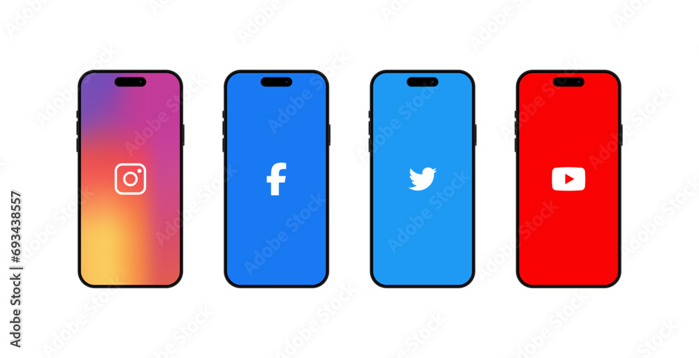 Social media iPhone screen logos. Instagram, Facebook, Twitter X ...