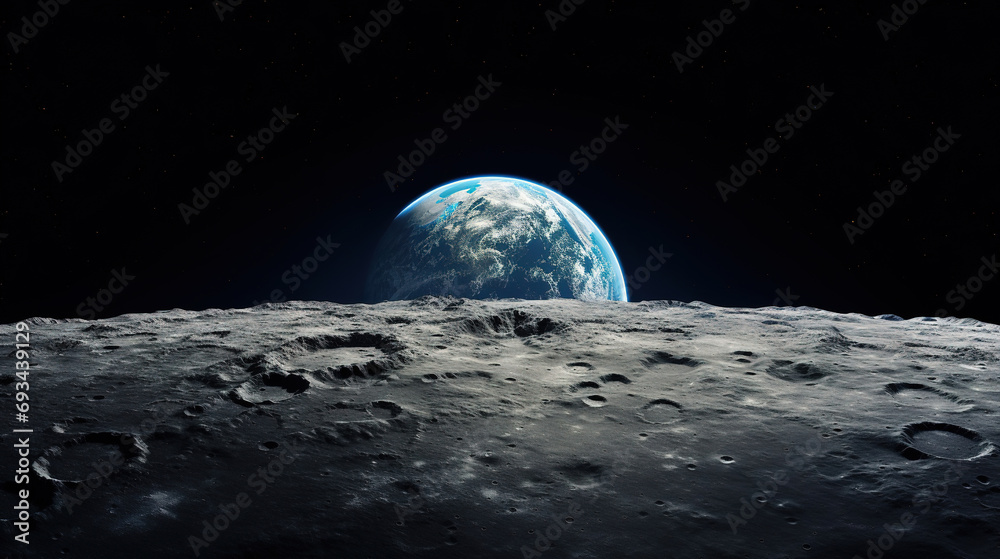 Earth from moon, view of planet earth from the surface of the moon ...