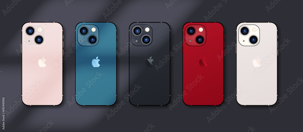 iPhone 15 phone screen mockups. Smartphone iPhone 15 icons set. Color ...