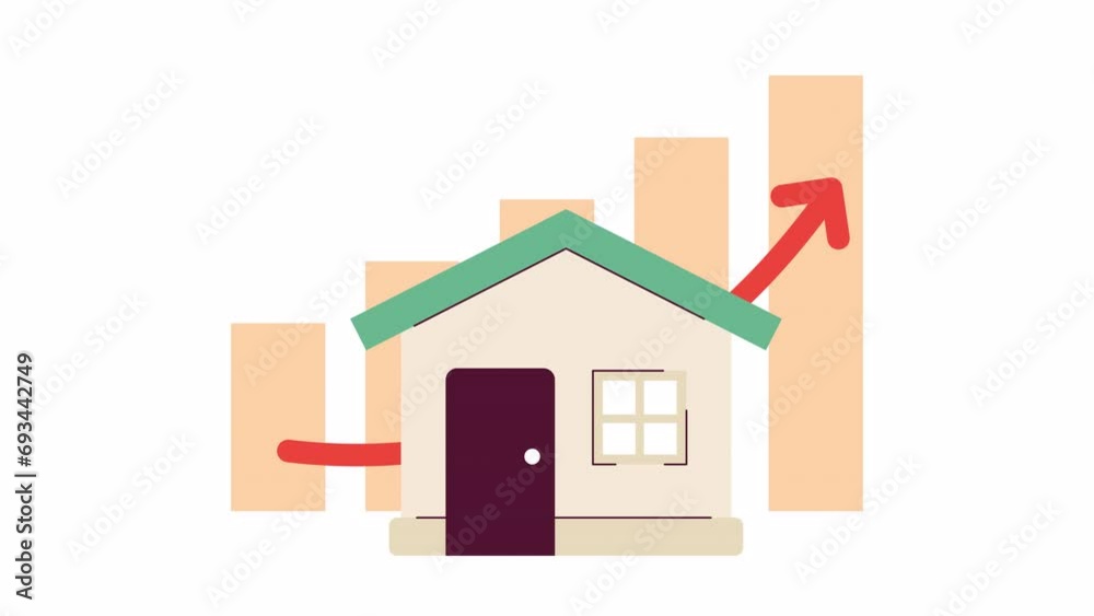 Housing market inflation rising graph 2D animation. Property mortgage ...