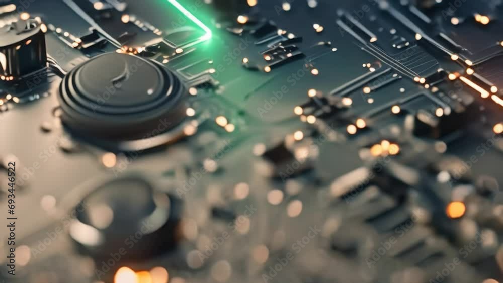Close up of electronic circuit board, Animated circuit board. Digital technology background ...