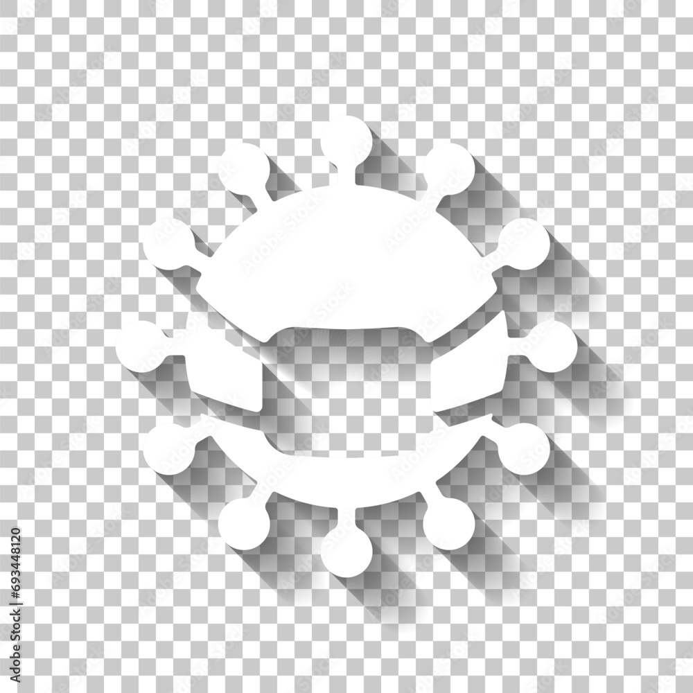 Simple icon of virus or bacteria, medical logo. White icon with shadow ...