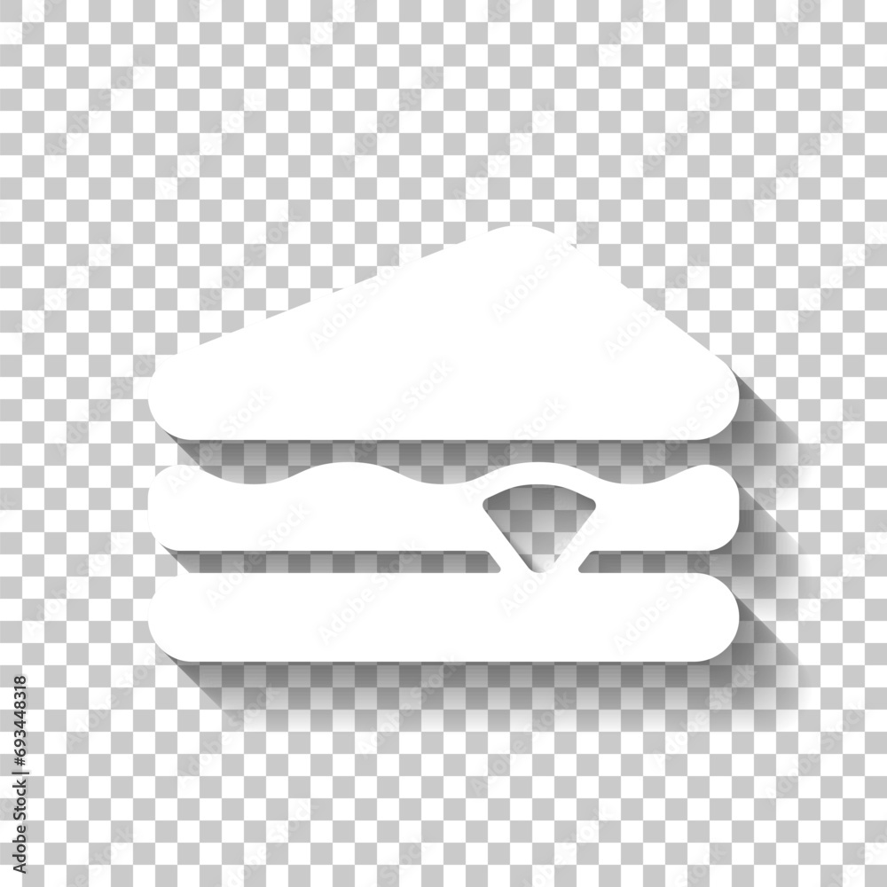 Sandwich or hamburger, fast food, simple icon. White icon with shadow ...