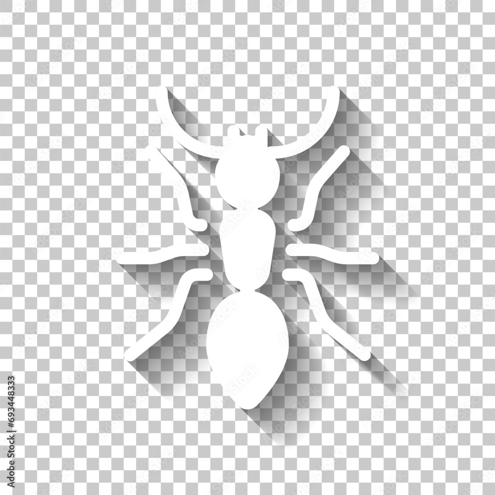 Simple ant, icon or logo. White icon with shadow on transparent ...
