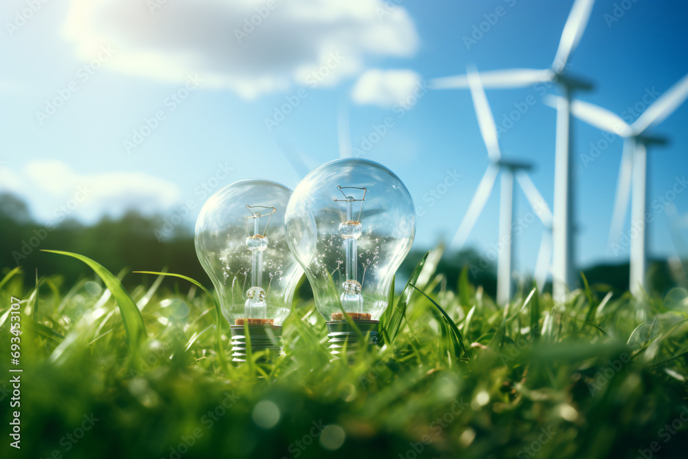 bulb generating electricity, green energy, clean energy, bulb wind ...
