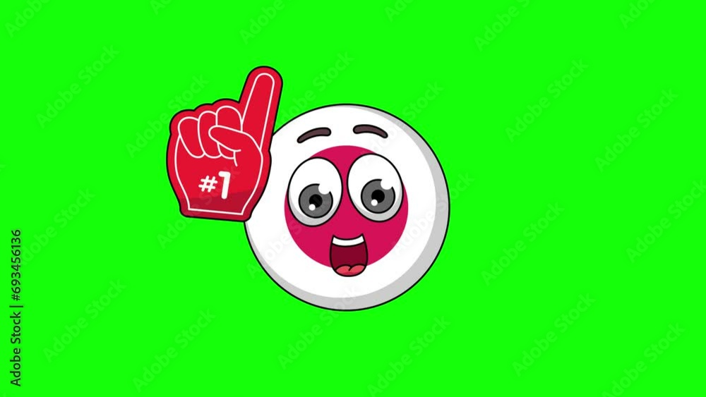 number 1 fan flag of japan cartoon emoticon, looping animation Stock ...