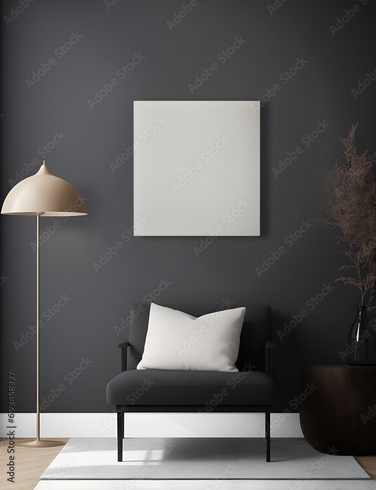 Square mock up canvas poster. White canvas on the wall. AI Generated ...