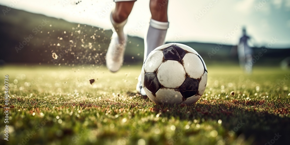 Foto de Photo of a soccer player's feet dribbling a ball on the field ...