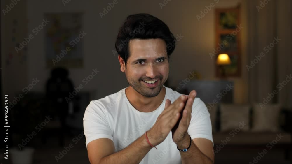 An excited young man applauding - appreciation congratulating virtual ...