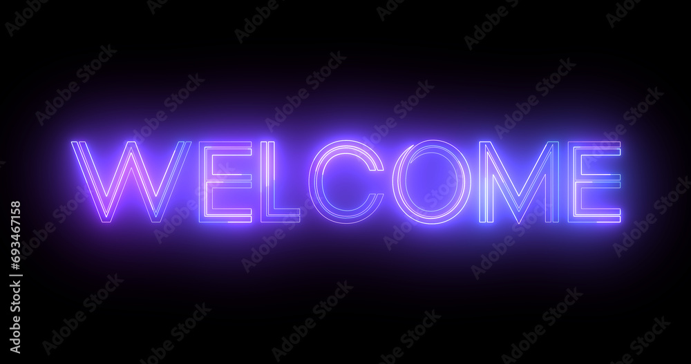 Welcome neon sign board retro style animation in black background ...