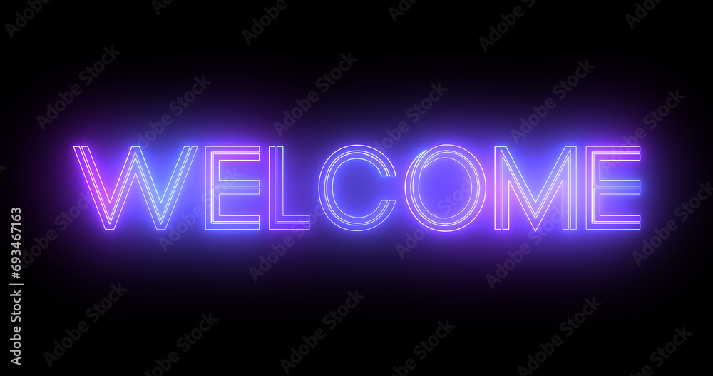 Welcome neon sign board retro style animation in black background ...