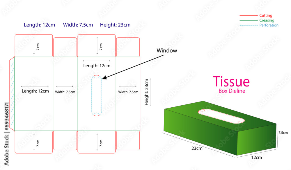Standard Tissue Box Vector Dieline and Die-Cut Template With Outline ...