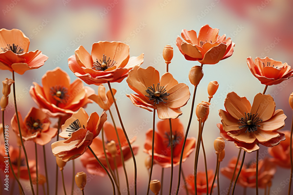 Red poppy flowers on pastel background Remembrance Day, Generative Ai ...
