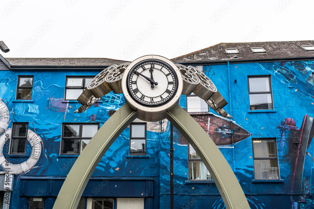 Contemporary sculpture with clocks in front of the Irish Museum of Time ...