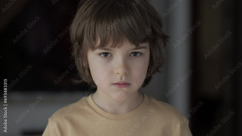 Portrait of Upset Schoolboy With Sadness Bad Mood. Depressed Face ...