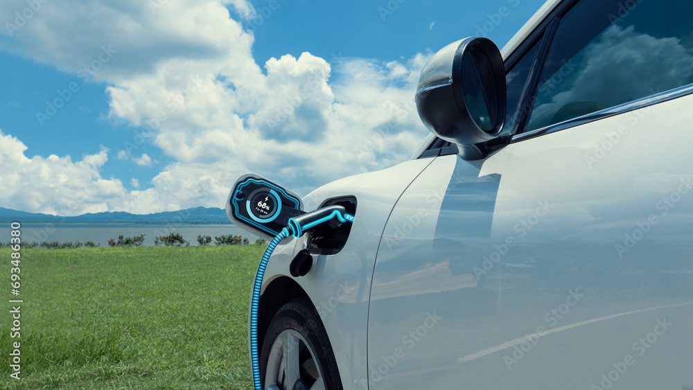 Electric car plug in with charging station, recharge battery by EV ...