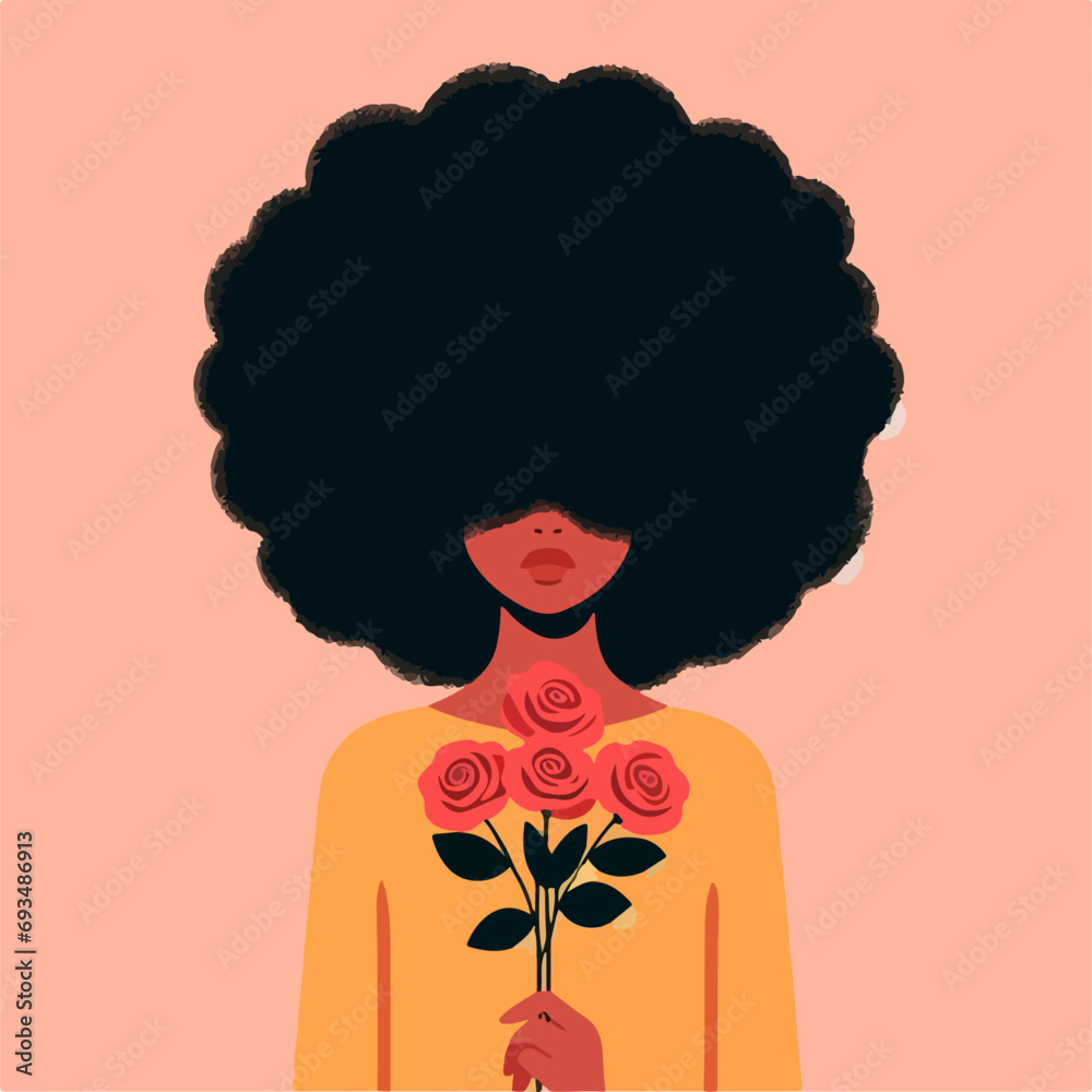 Flat Vector Illustration of a girl with flower bouquet, confession to ...