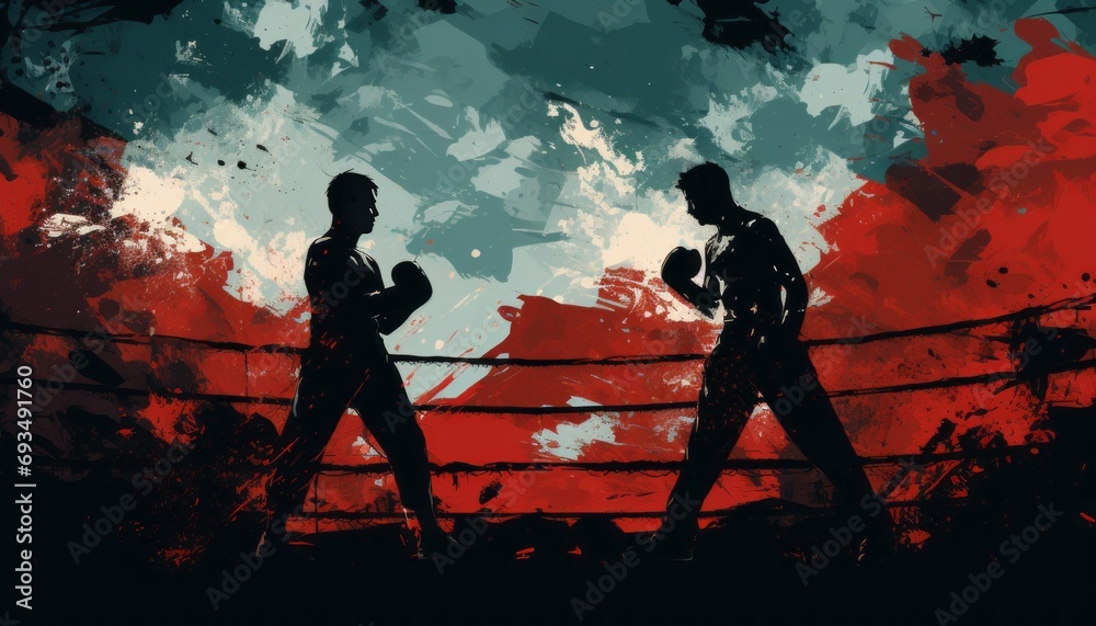 A street art style drawing of boxing match between two fighters in the ...