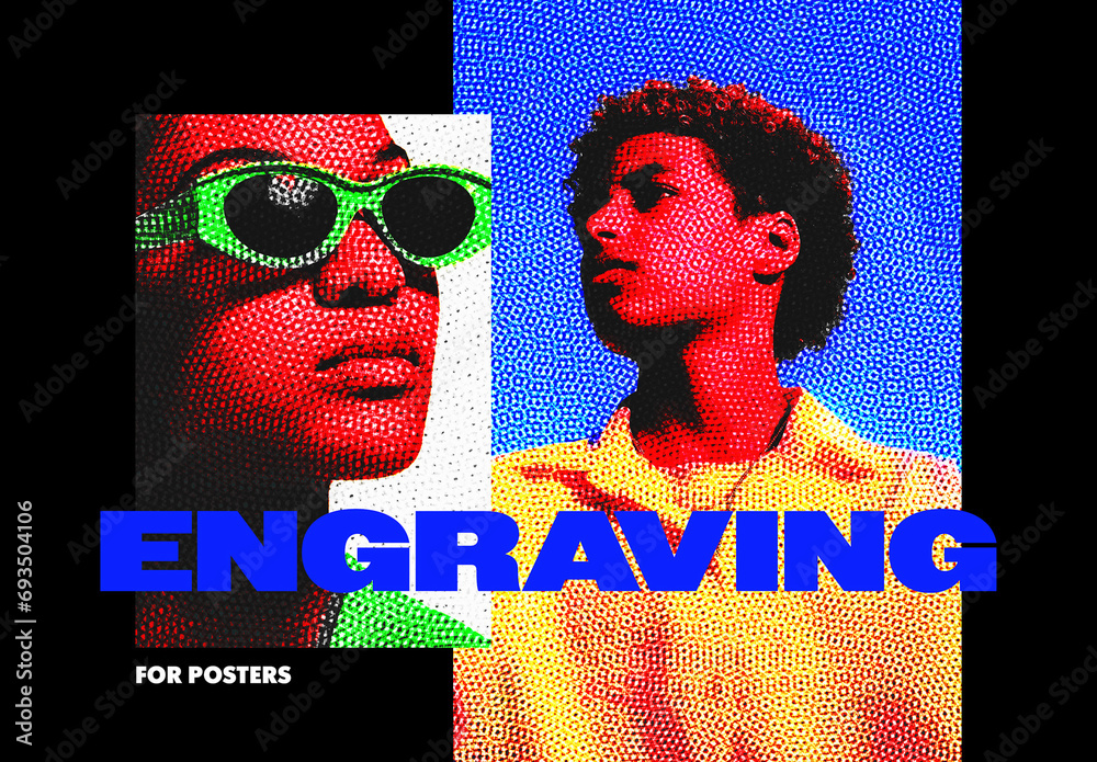 Retro Engraving Poster Photo Effect Mockup Stock Template | Adobe Stock