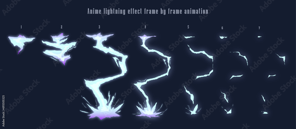 Vecteur Stock Cartoon anime lightning thunder bolt effect frame by ...