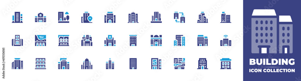 Building icon collection. Duotone color. Vector and transparent ...