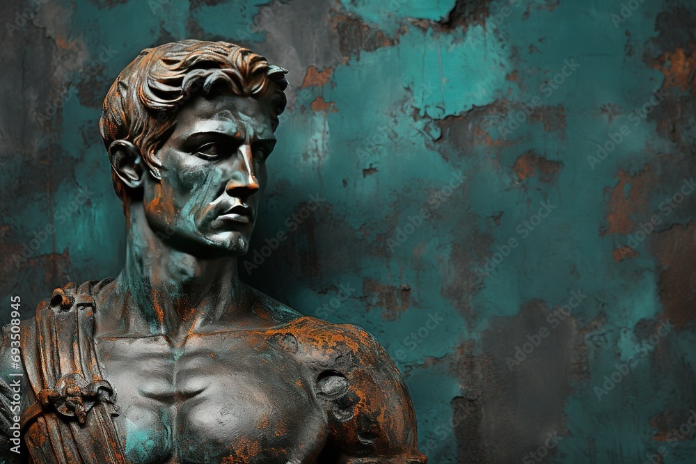 A beautiful ancient bronze greek, roman stoic male statue, sculpture on ...