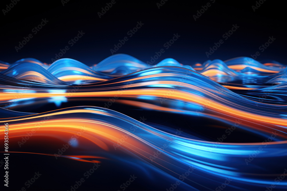 Electroluminescent strips tracing the contours of futuristic technology ...