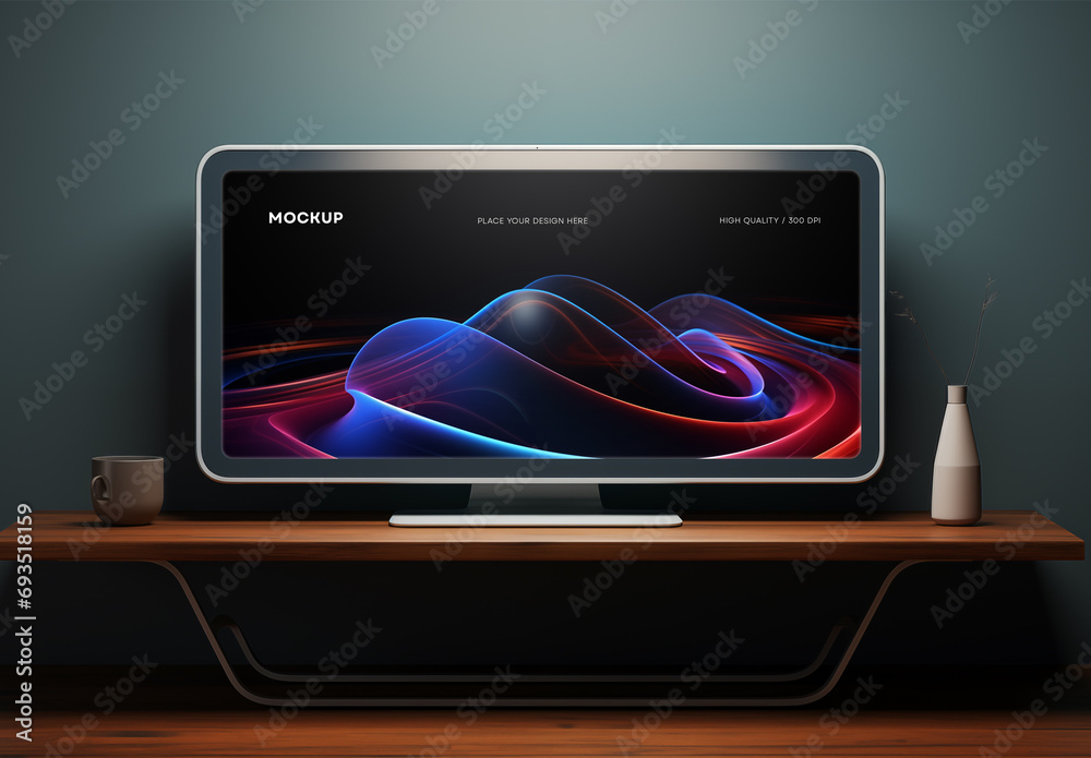 Desktop Computer Mockup Generated with AI Stock Template | Adobe Stock