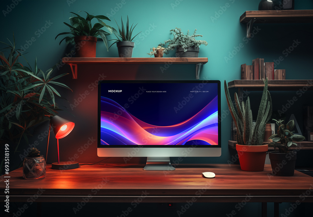 Desktop Computer Mockup Generated with AI Stock Template | Adobe Stock
