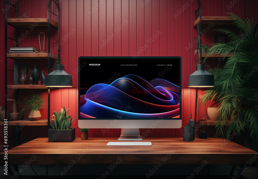 Desktop Computer Mockup Generated with AI Stock Template | Adobe Stock
