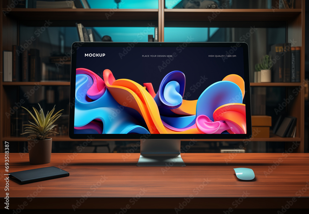 Desktop Computer Mockup Generated with AI Stock Template | Adobe Stock