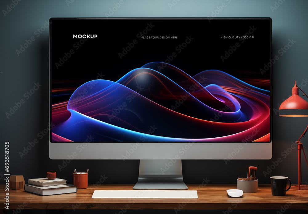 Desktop Computer Mockup Generated with AI Stock Template | Adobe Stock