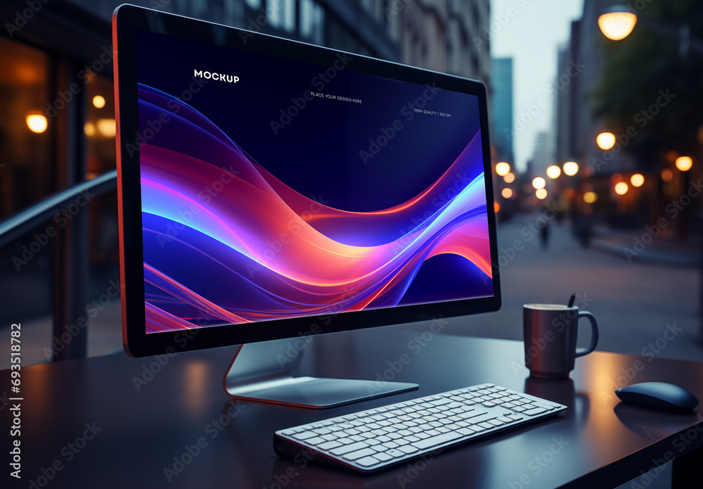 Desktop Computer Mockup Generated with AI Stock Template | Adobe Stock