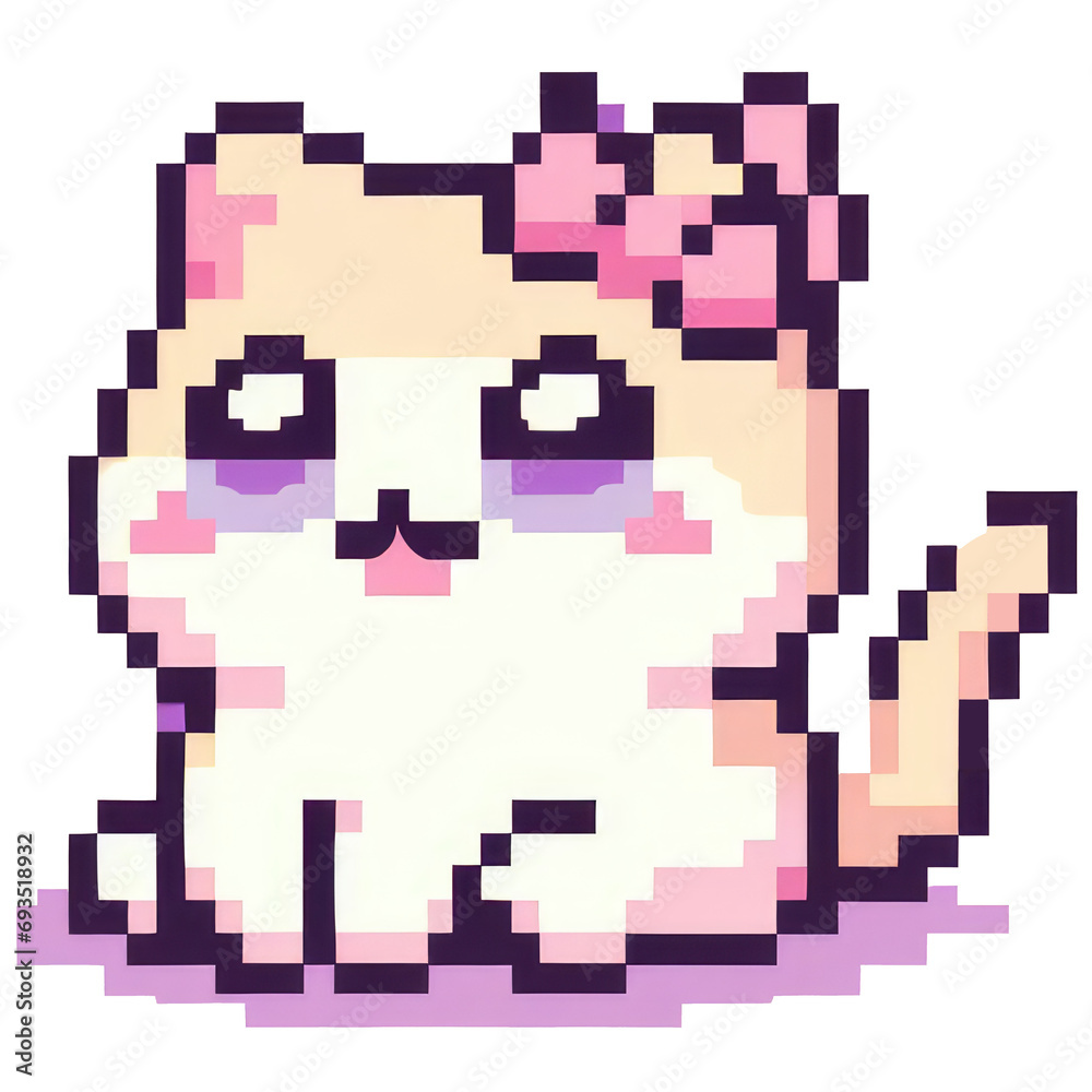 Pixel art of a cat sitting, transparent background (PNG) Stock ...