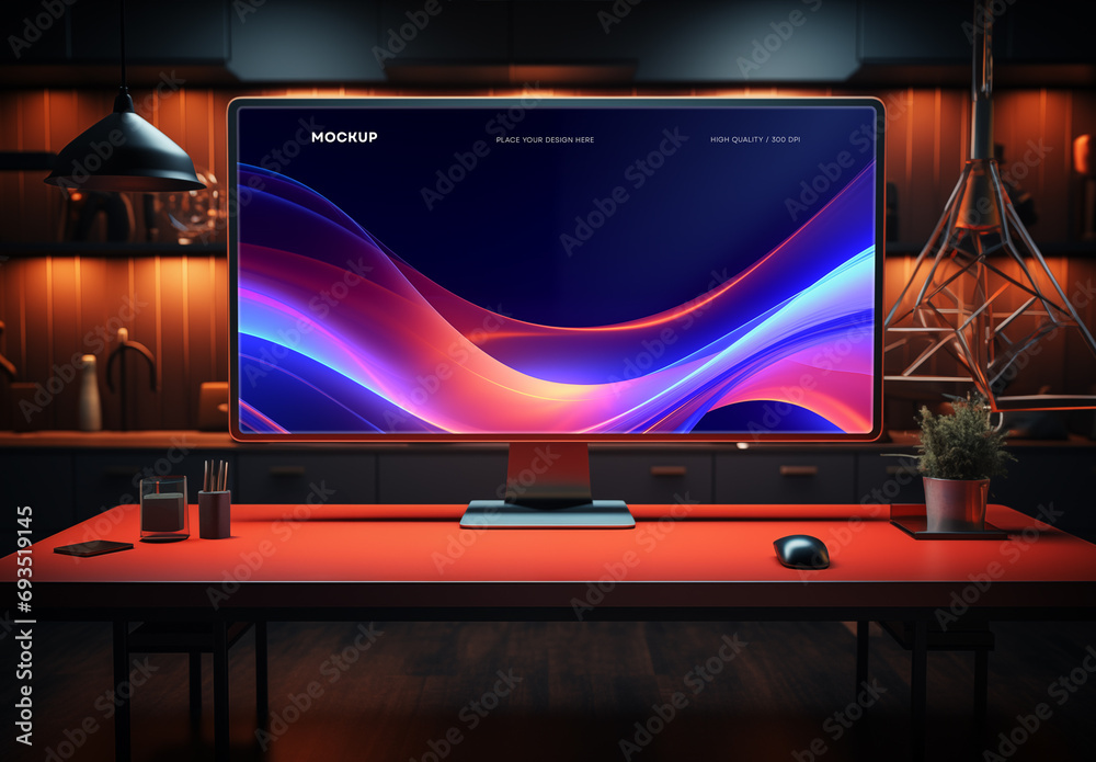 Desktop Computer Mockup Generated with AI Stock Template | Adobe Stock