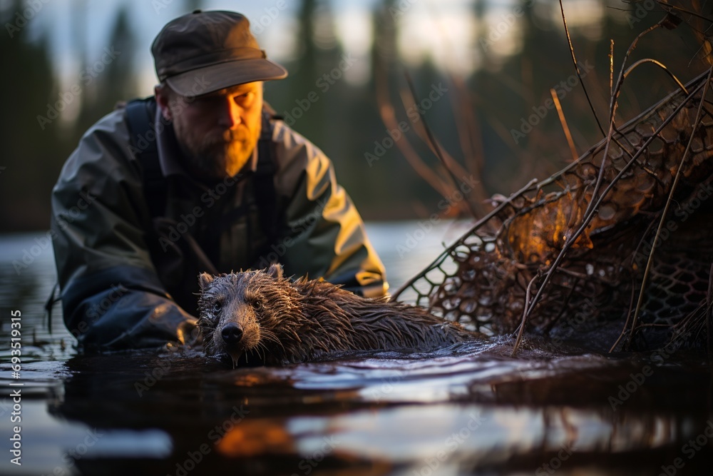 Witness the timeless traditions of a skilled beaver hunter in the heart ...