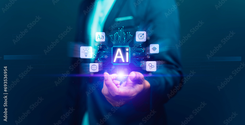 Human connection and artificial intelligence (Ai) concept, generate innovative futuristic new ...