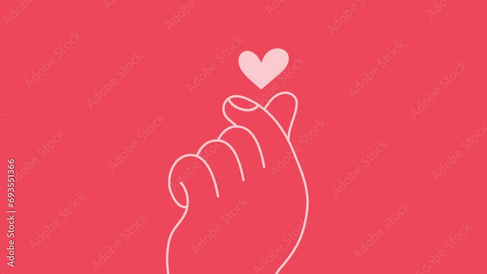 Animated hand drawing of Korean heart sign. Finger love symbol. I love ...