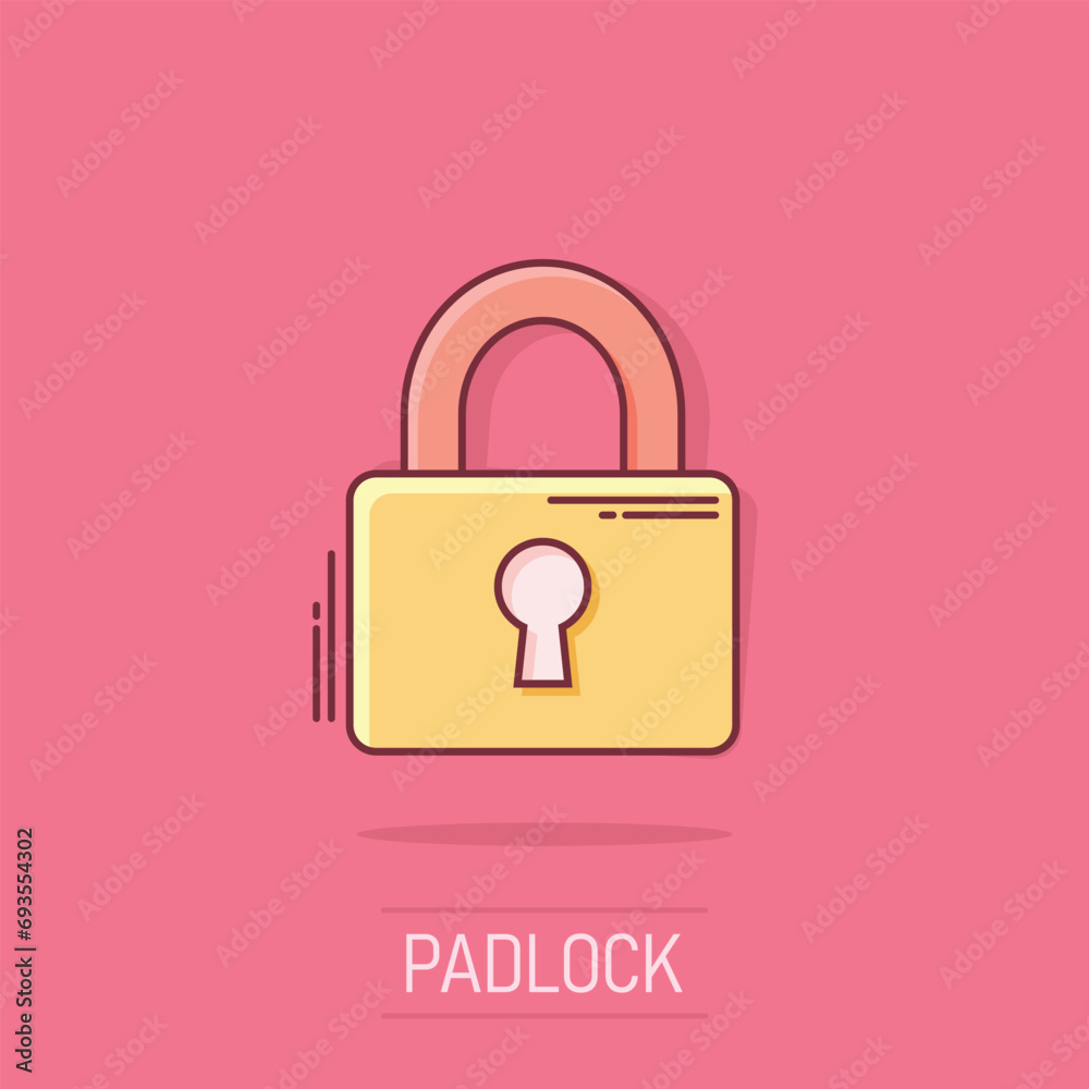 Vector cartoon padlock icon in comic style. Lock, unlock security ...