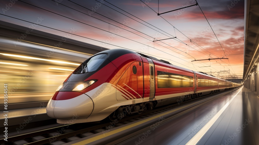 Elegant and powerful high speed train rushing with incredible speed ...