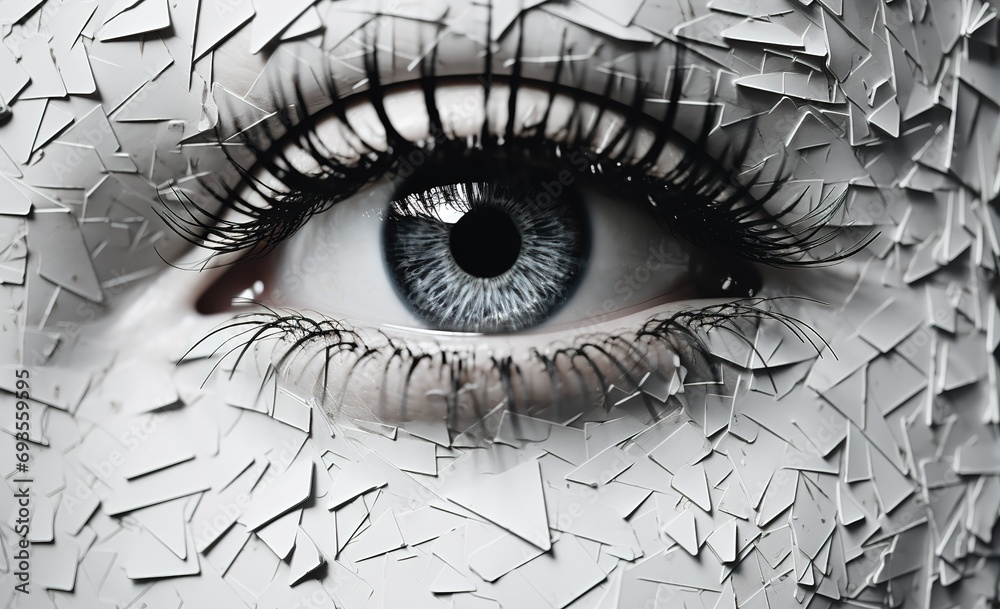 Fragmented Reality: Close-up of a human eye amidst fragments ...