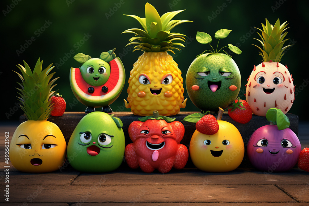 Vegetables and fruits in a new light as funny, stylized sketch cartoon ...