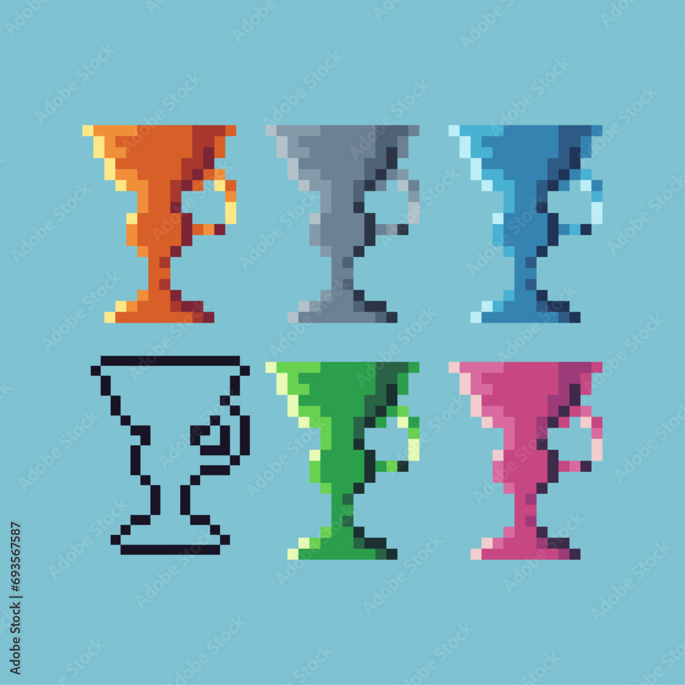 Pixel art sets of trophy winner icon with variation color item asset ...