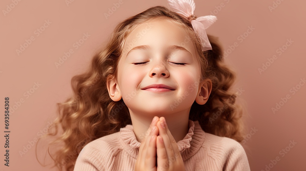 A portrait of a blonde girl is capturing her excitement and hope as she ...