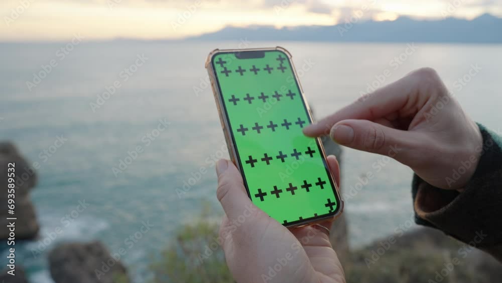 Smartphone with a Green Screen Mockup and Tracking Markers, Pinch Zoom ...