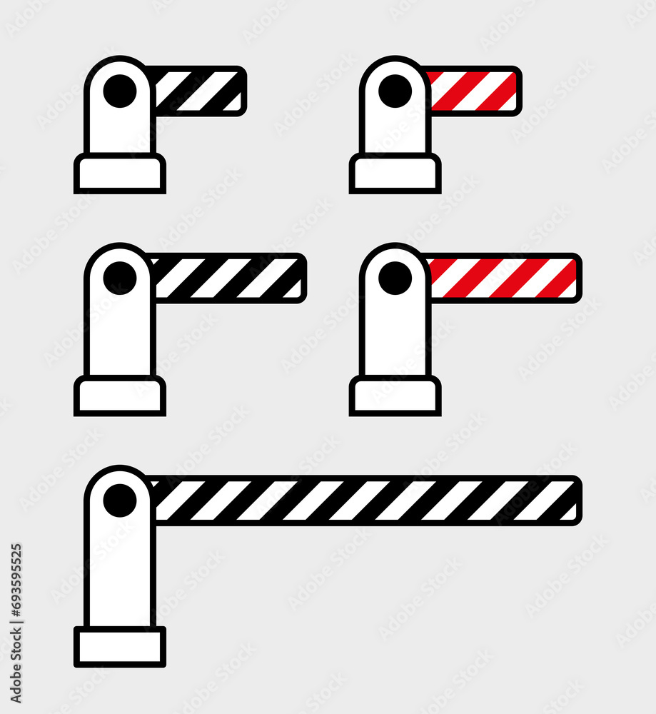 Barrier icons set. Entry barrier. Paid parking attribute. Symbol of ...