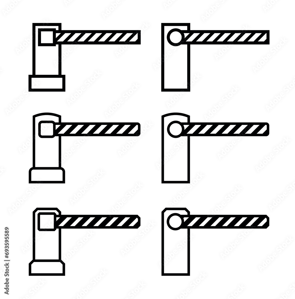 Barrier icons set. Entry barrier. Paid parking attribute. Symbol of ...