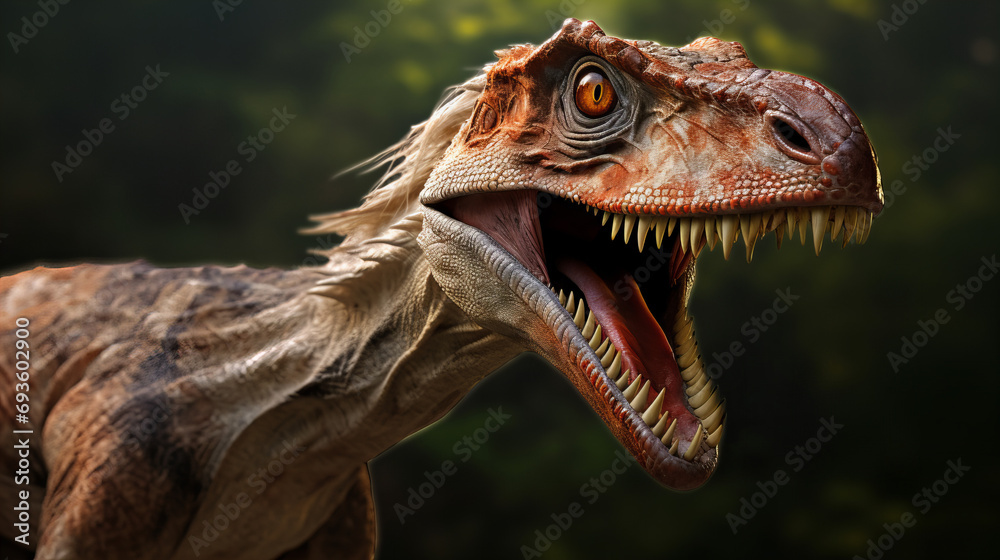 velociraptor dinosaur with its jaws open and teeth showing, profile ...