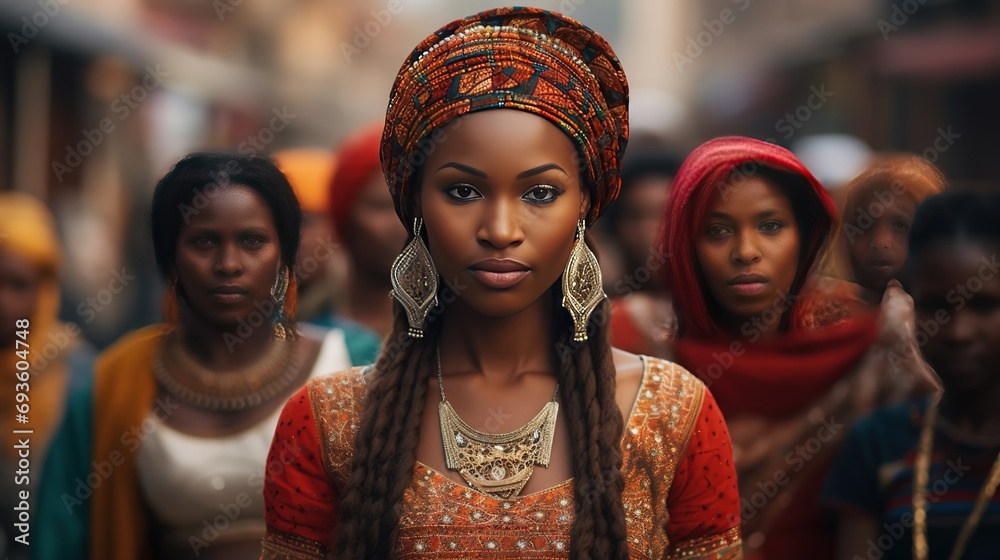 Pretty African Girl Wearing Traditional Costume Generative Ai Stock